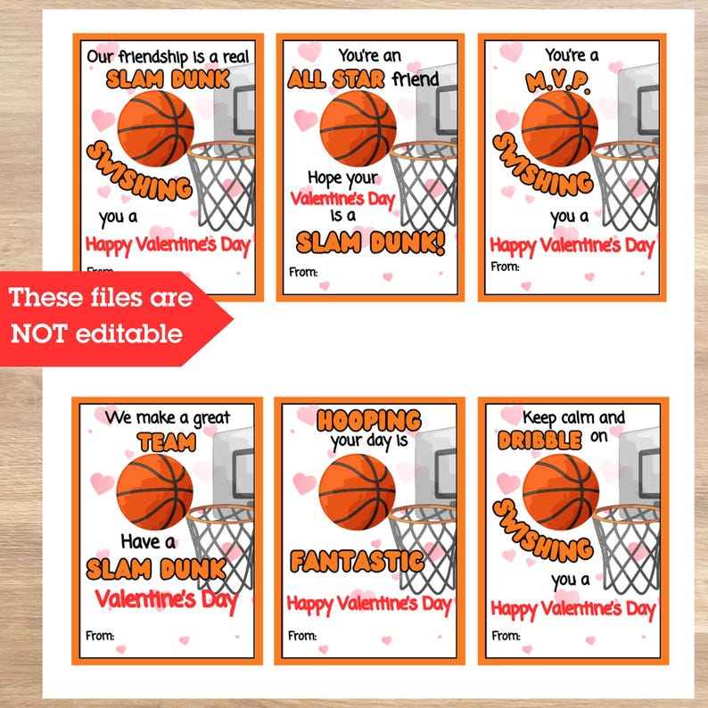 Printable Basketball Valentine Cards, Kids' Classroom Valentine's Day ...