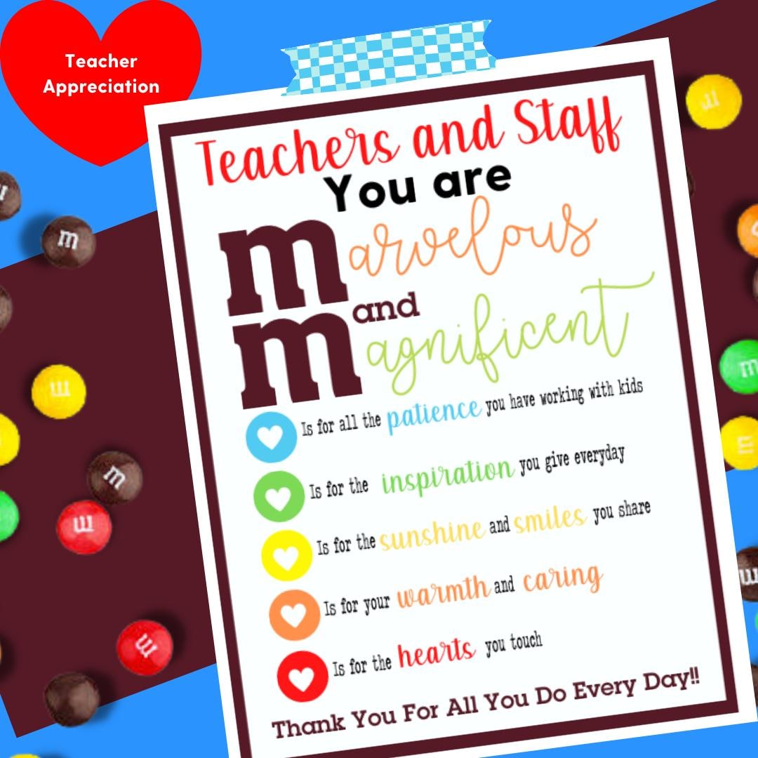 Marvelous Magnificent Teacher Appreciation Gift Tags (digital Download ...