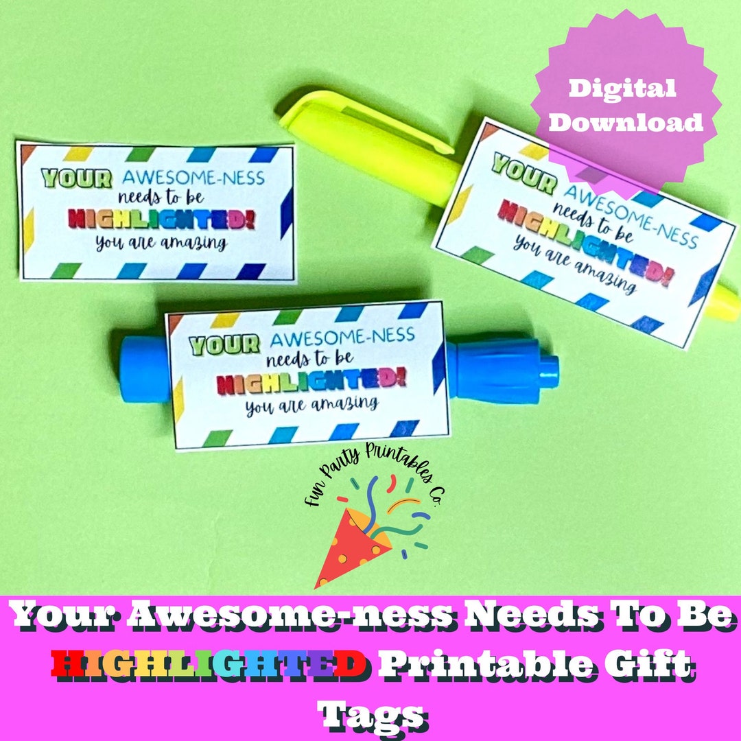 Printable Highlighter Gift Tag: Employee Appreciation, Students (PDF ...