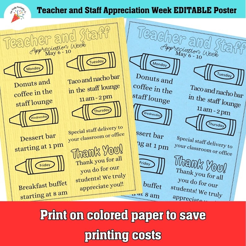 Rainbow Crayon Themed Teacher and Staff Appreciation Week Itinerary ...