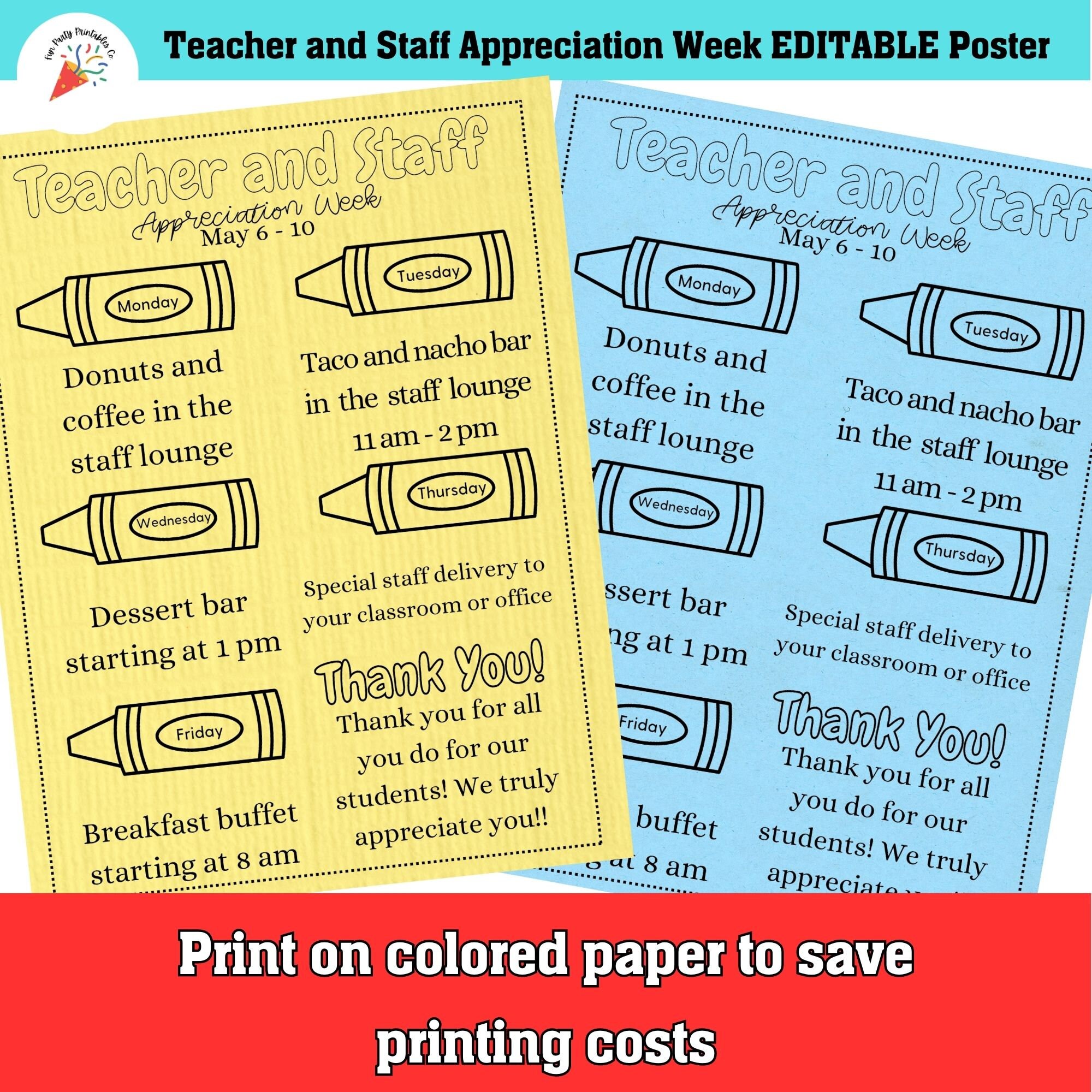 Rainbow Crayon Themed Teacher and Staff Appreciation Week Itinerary ...