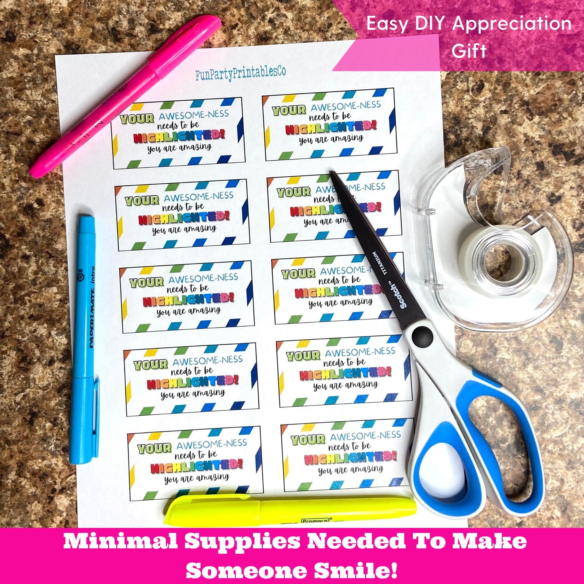 Printable Highlighter Gift Tag: Employee Appreciation, Students (PDF ...