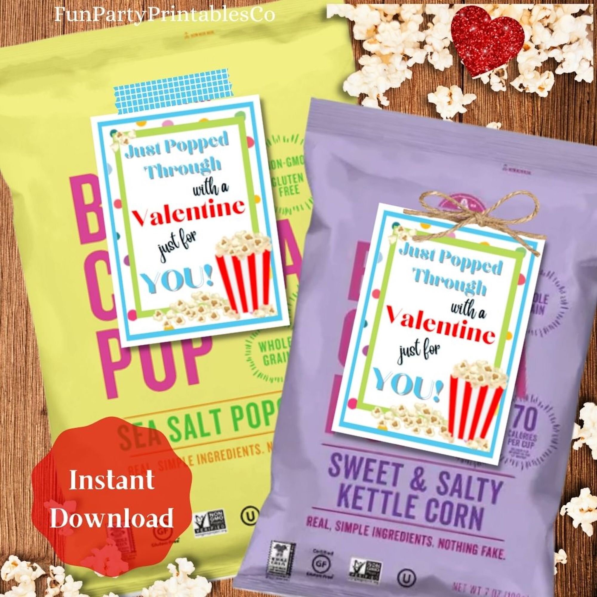Popcorn Valentine Tag Kids Printable Valentine's Day - Etsy