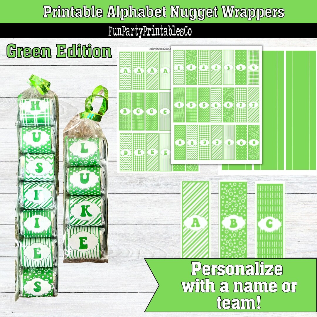Green Alphabet Hershey Nugget Wrappers: DIY Candy Bar (printable PDF ...