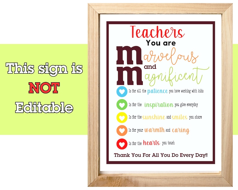 Teacher Appreciation Printable Sign: Marvelous & Magnificent (digital ...