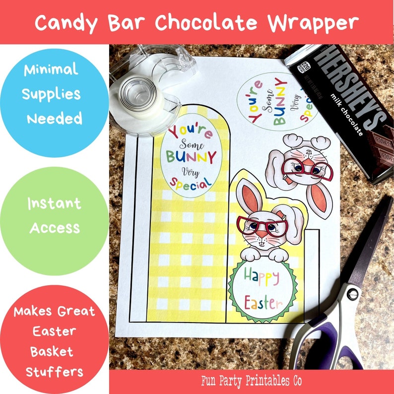 Easter Bunny Candy Bar Wrapper, Easter Printable, DIY Candy Bar Gift ...