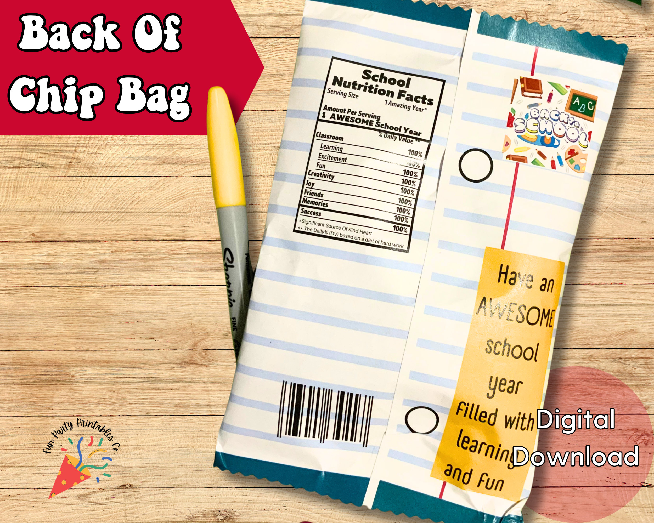 Back to School Chip Bag Printable School Party Favor, Welcome Snack Bag ...