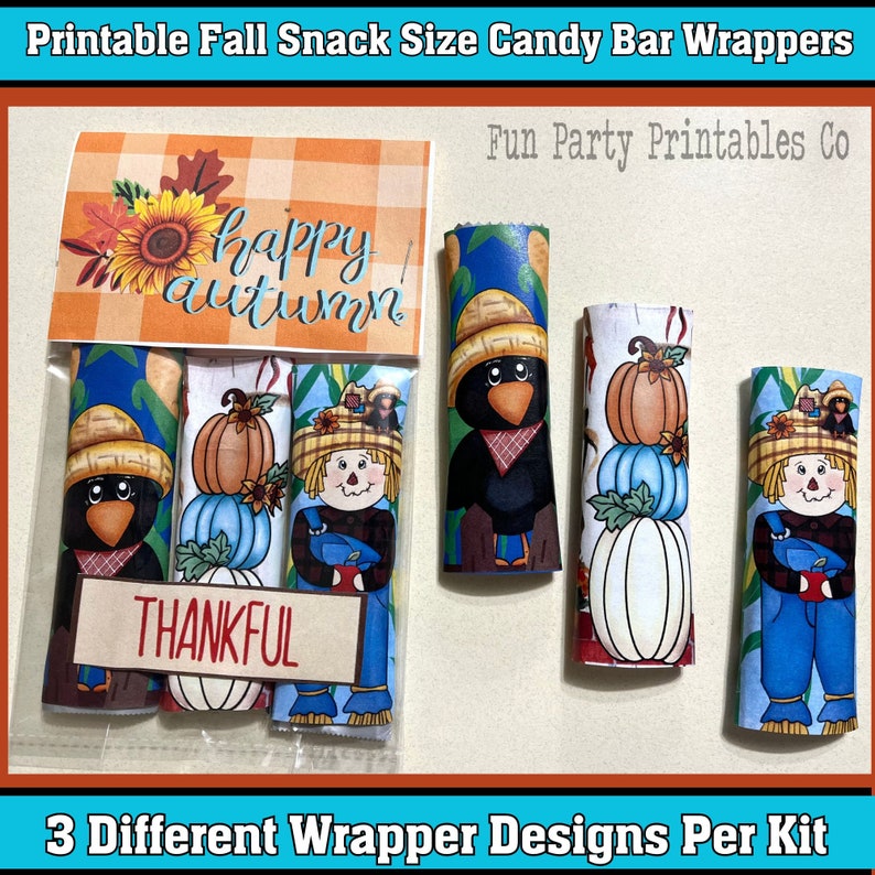 Printable Fall Candy Bar Wrappers: Scarecrow & Pumpkin Party Favors ...