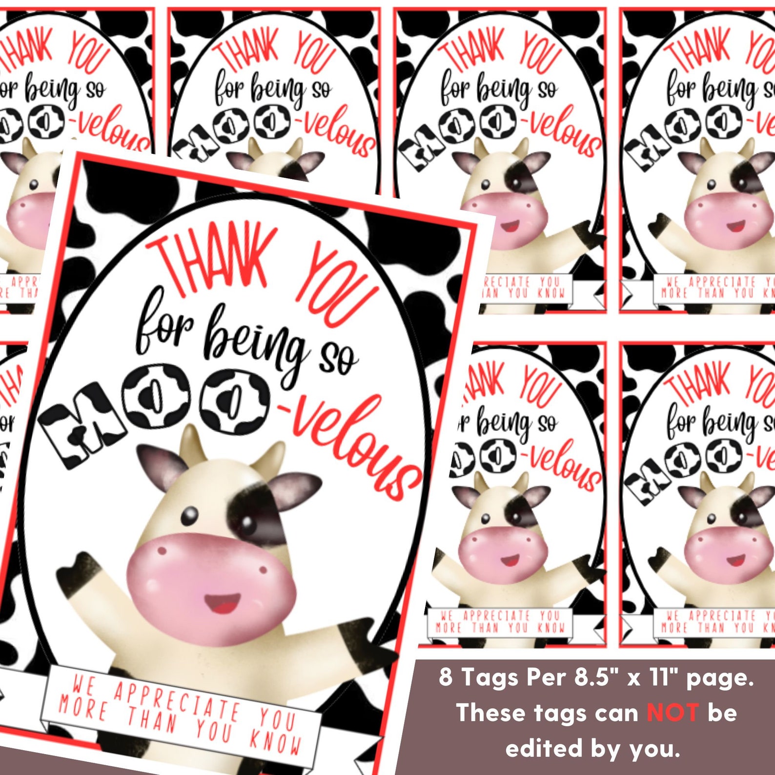 Moo-velous Appreciation Gift Tags, Employee Appreciation Tag, Thank You ...