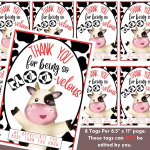 Moo-velous Appreciation Gift Tags, Employee Appreciation Tag, Thank You ...