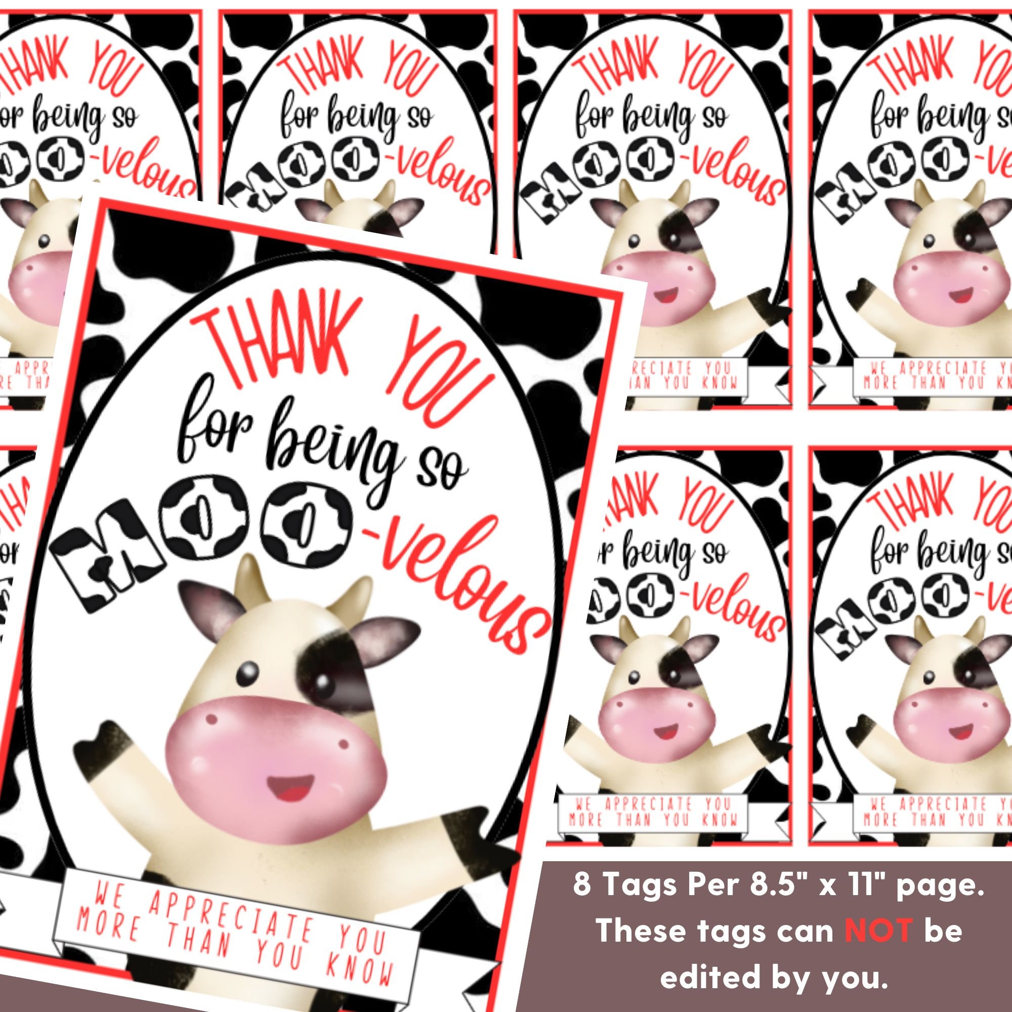 Moo-velous Appreciation Gift Tags, Employee Appreciation Tag, Thank You ...