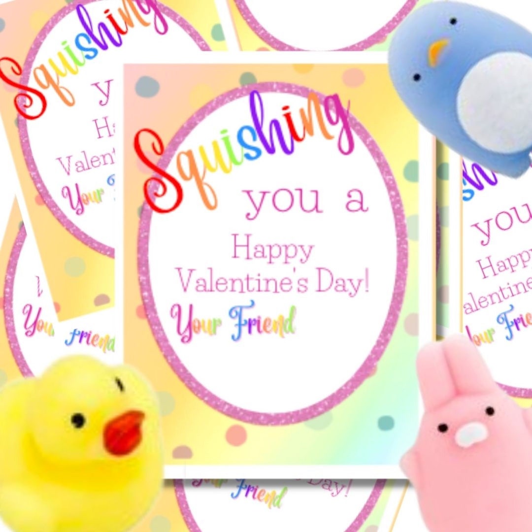 Squishy Toy Valentine, Kids Printable Valentine's Day Cards, Classroom ...