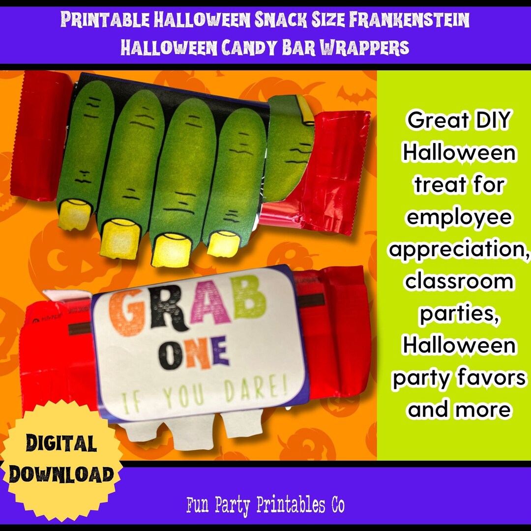 Frankenstein Halloween Candy Bar Wrapper: Snack Size Printable (PDF) - Etsy