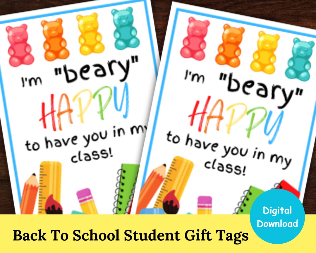 Beary Happy Back to School Gift Tags: Printable Bear Candy Tags (PDF ...