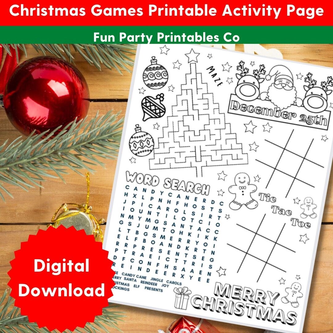Christmas Party Games Printable Holiday Games, Kids Activity Page, Word ...