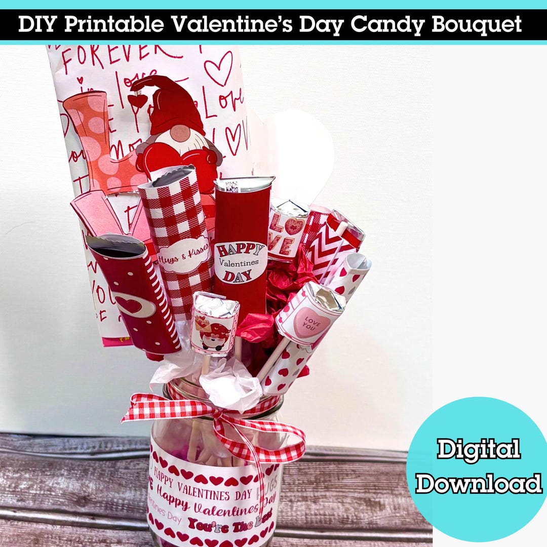 Valentine's Day Candy Bouquet Printable Wrappers (PDF Pattern) - Etsy