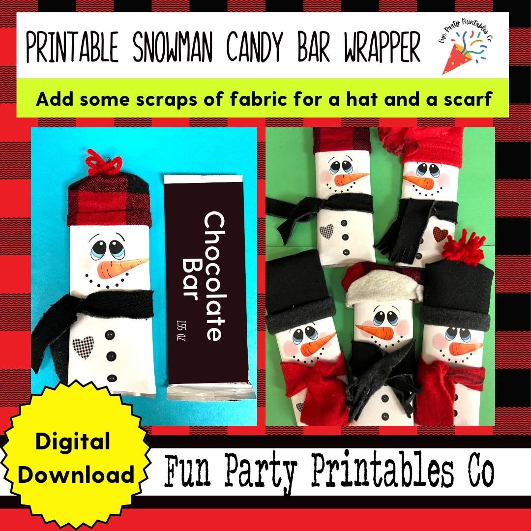 Snowman Printable Candy Bar Wrapper, Candy Stocking Stuffer, Christmas ...