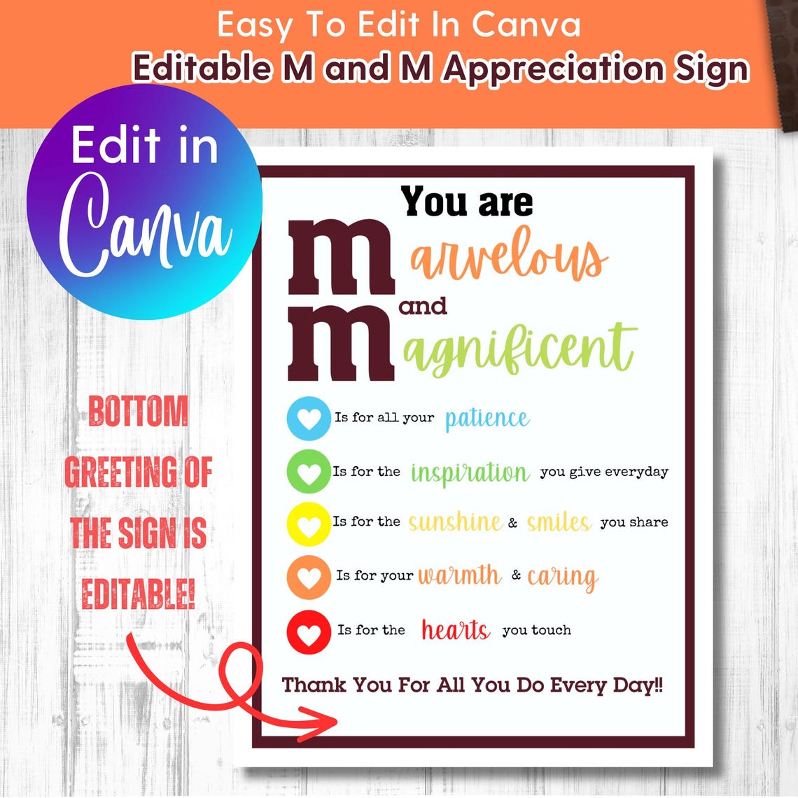 Editable Appreciation Sign: Candy Theme, Printable Canva Template - Etsy