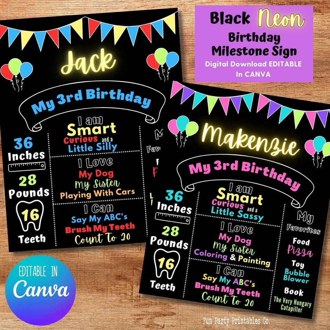 Editable Printable Birthday Sign FAST EASY DIY Neon Birthday Sign ...