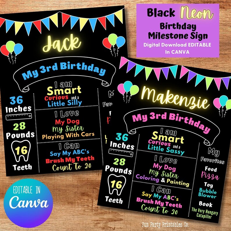 Editable Printable Birthday Sign FAST EASY DIY Neon Birthday - Etsy