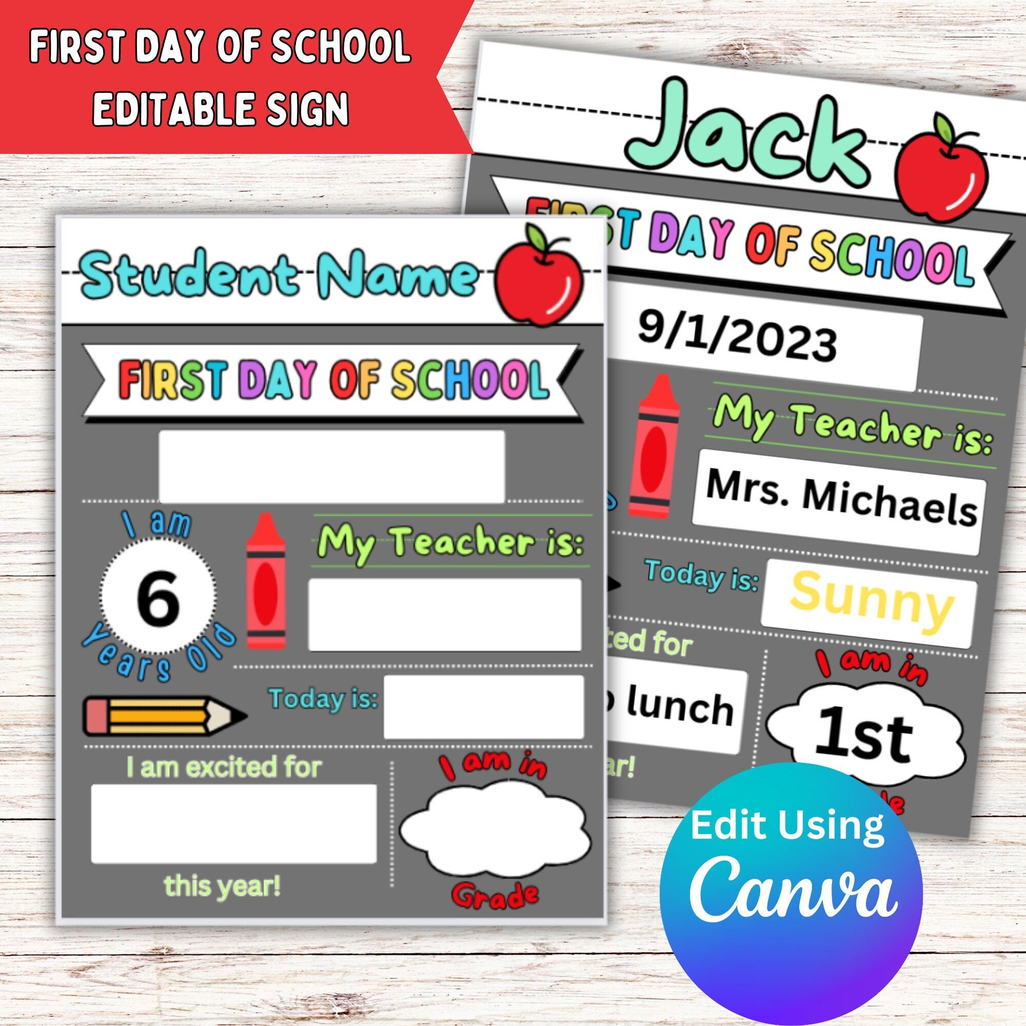 First Day of School Editable Printable Sign Back to School - Etsy