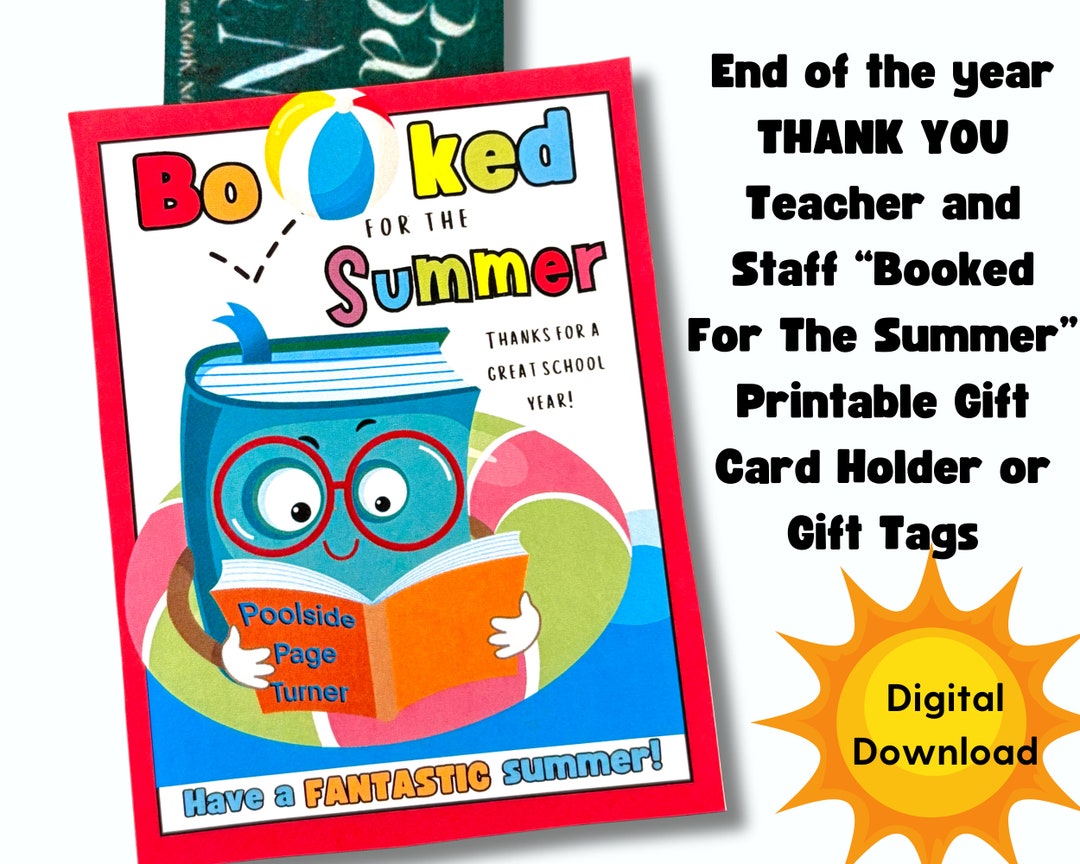 Book Gift Card Holder Printable, End of the Year Teacher Gift, Thank ...