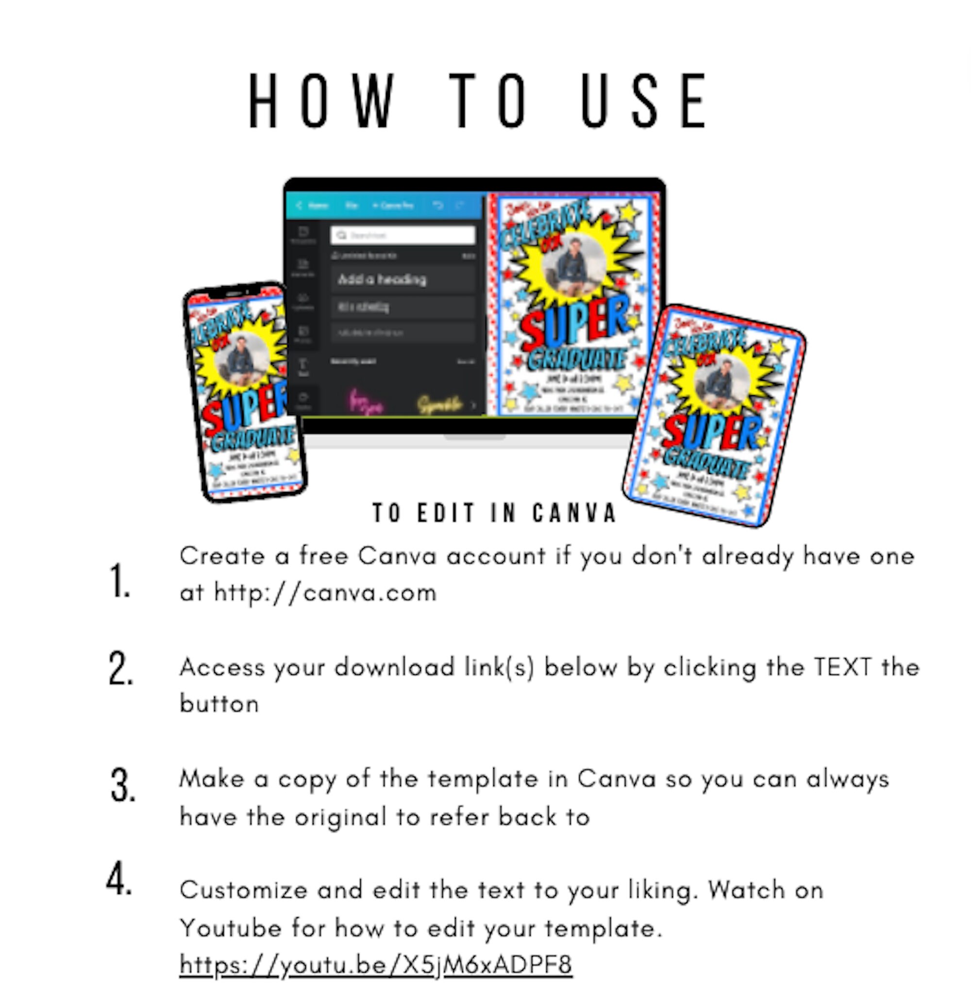 Superhero Graduation Invitation Template, Graduation Announcement ...