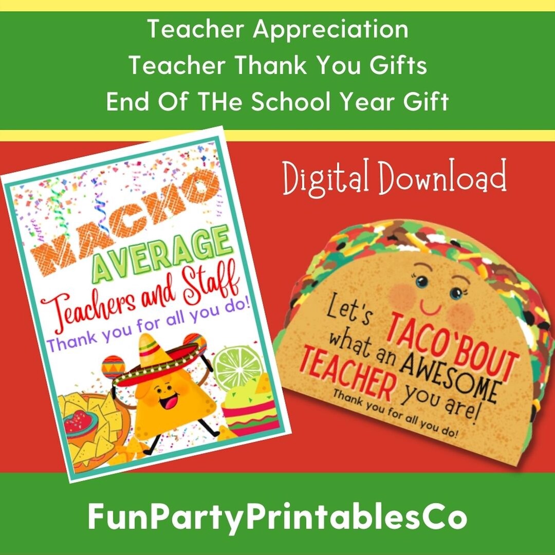 Taco and Nacho Teacher Gift Card Holder Printable, Instant Download ...
