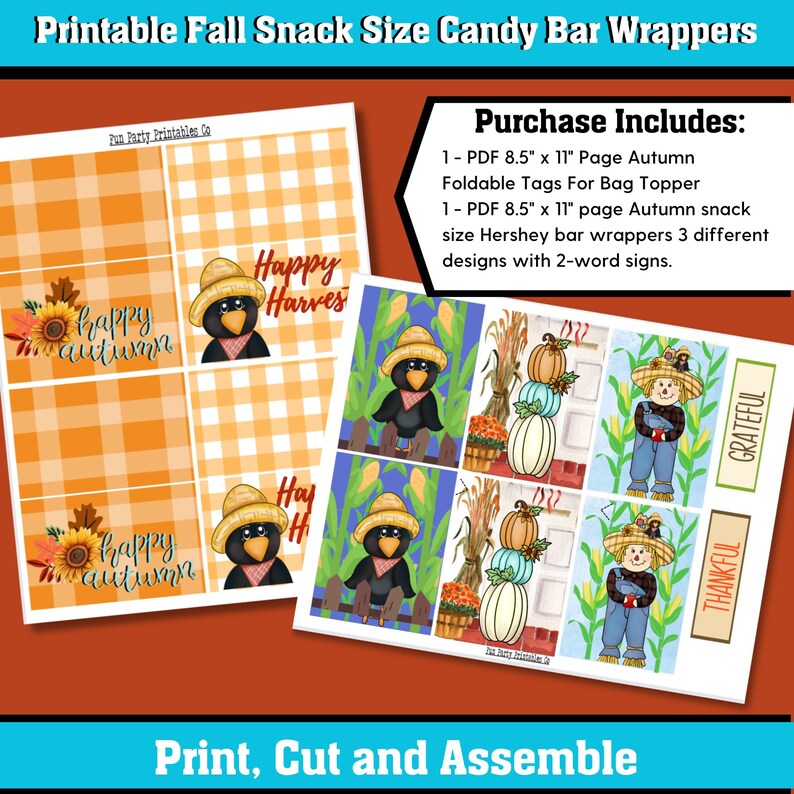 Printable Fall Candy Bar Wrappers: Scarecrow, Pumpkin, Crow (digital ...