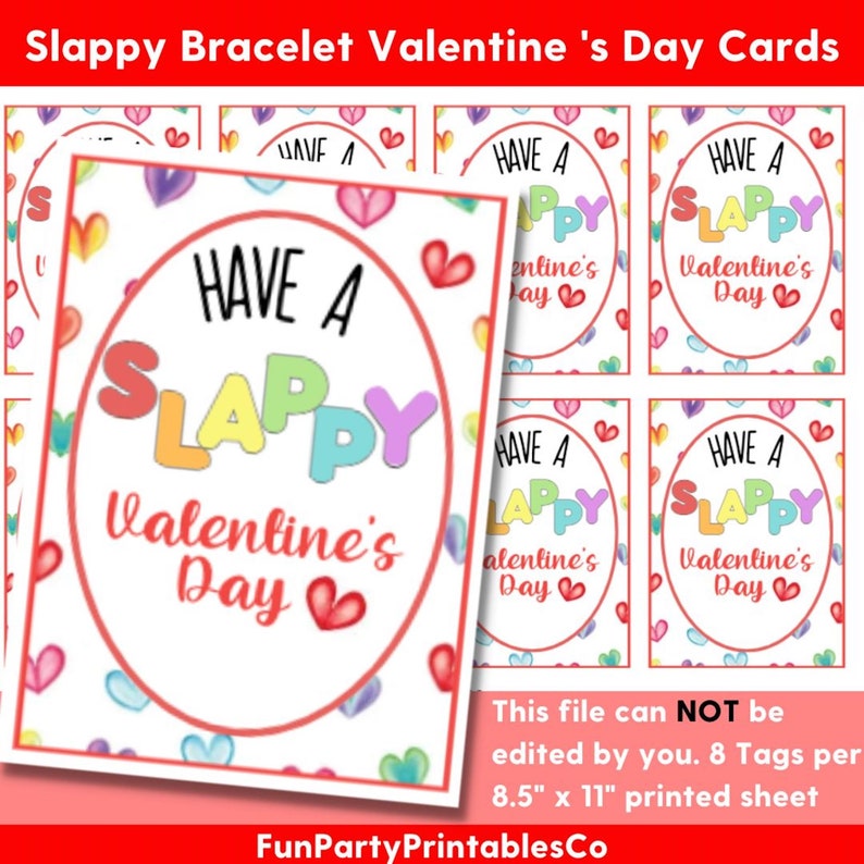 Printable Valentine Slappy Bracelet Cards Gift Tags Classroom - Etsy