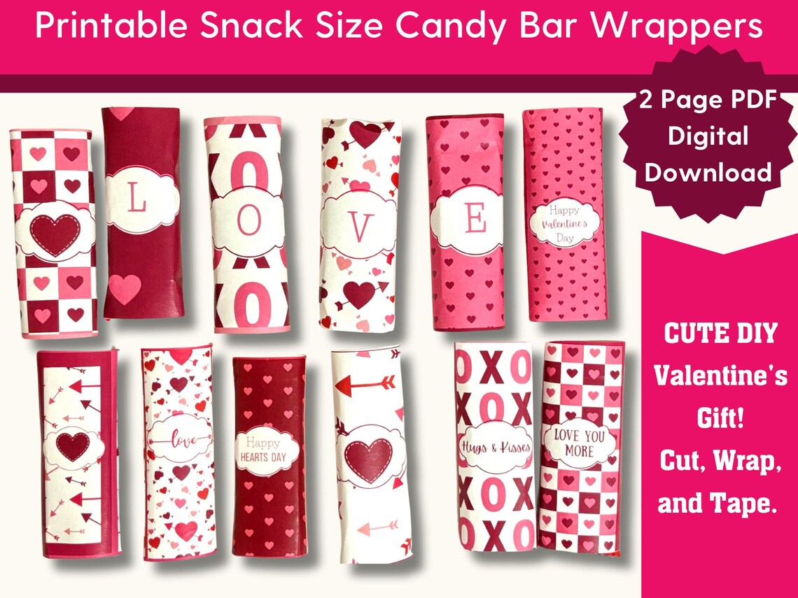 Valentine Candy Wrappers, Snack Size Candy Bar, Candy Bar Labels, Candy ...