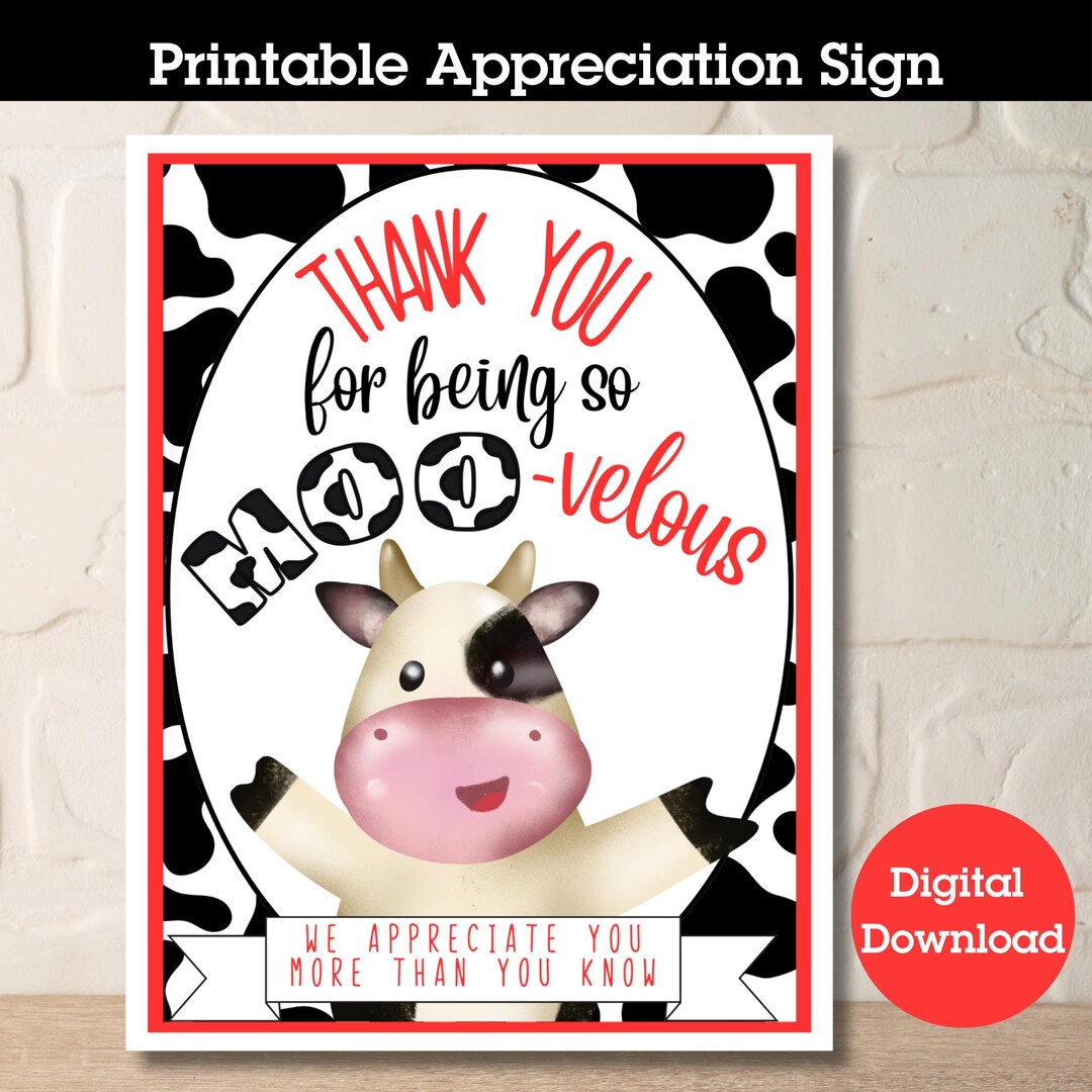 Moo-velous Cow Thank You Sign: Employee Appreciation Gift (digital ...