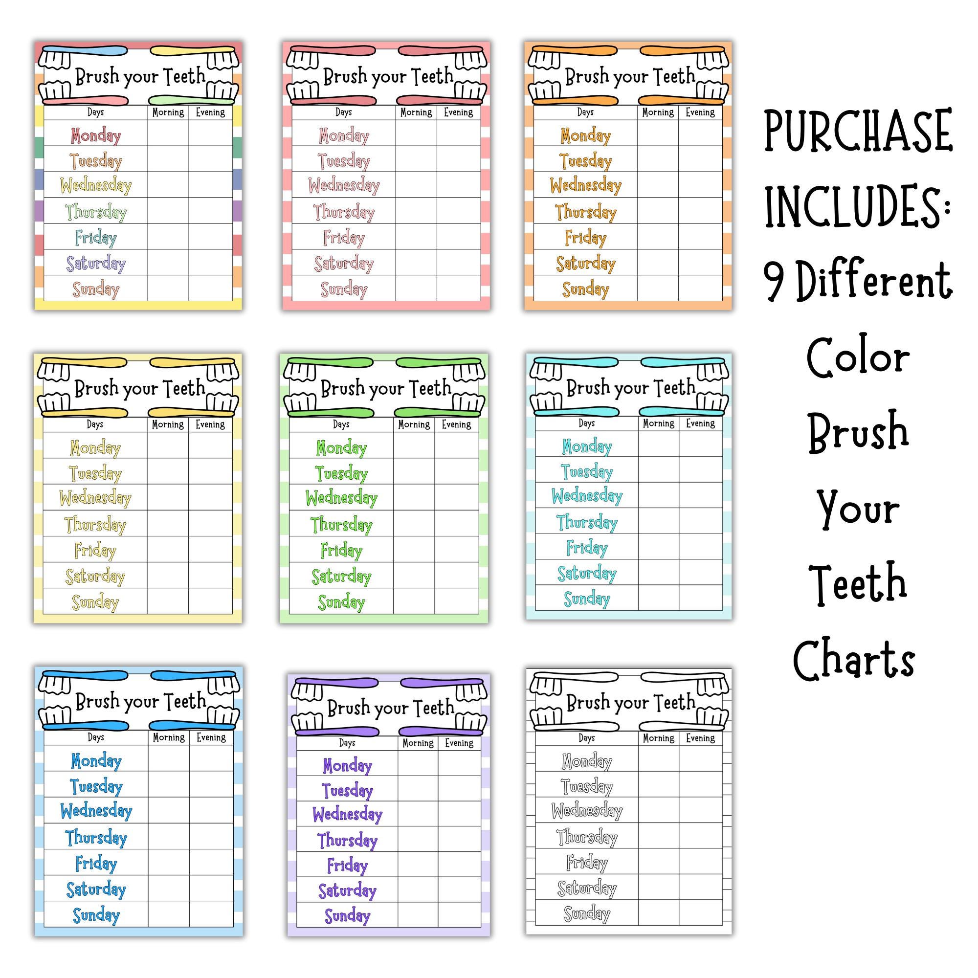 Teeth Brushing Chart For Kids Reward Chart, Brush Your Teeth Reward ...