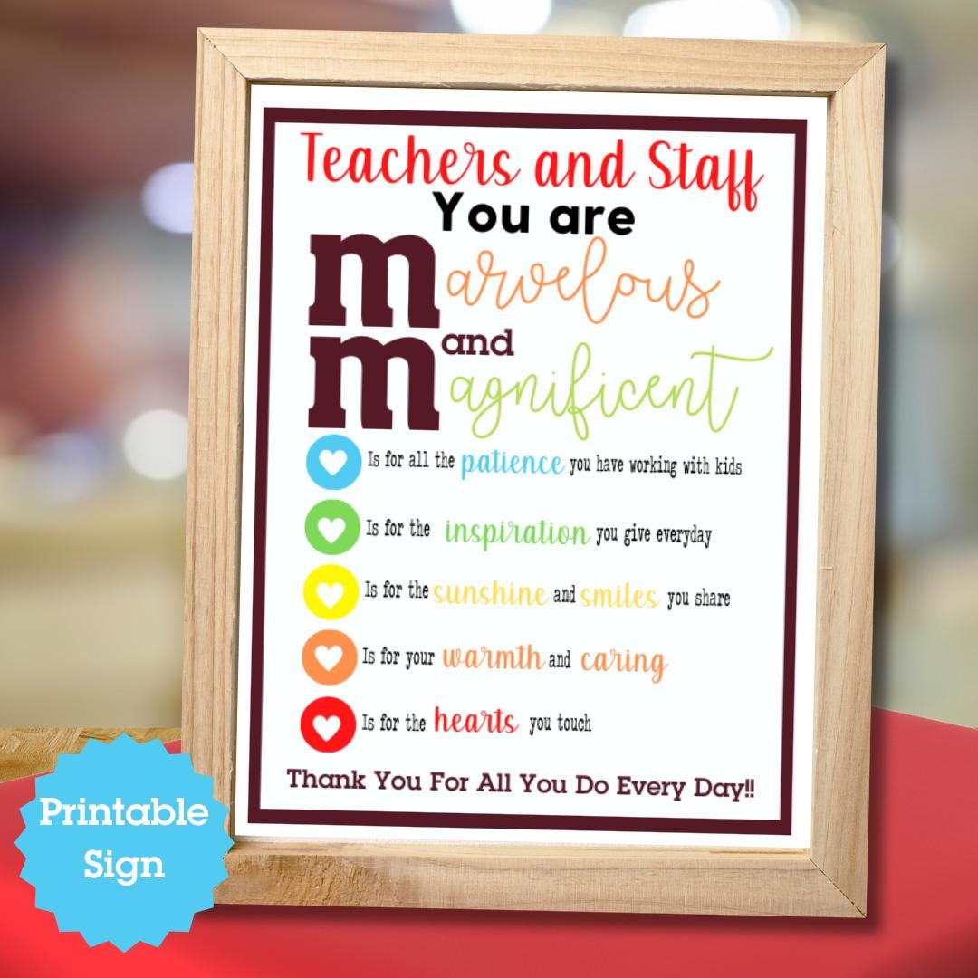 Teacher Appreciation Printable Sign: Marvelous & Magnificent (PDF) - Etsy