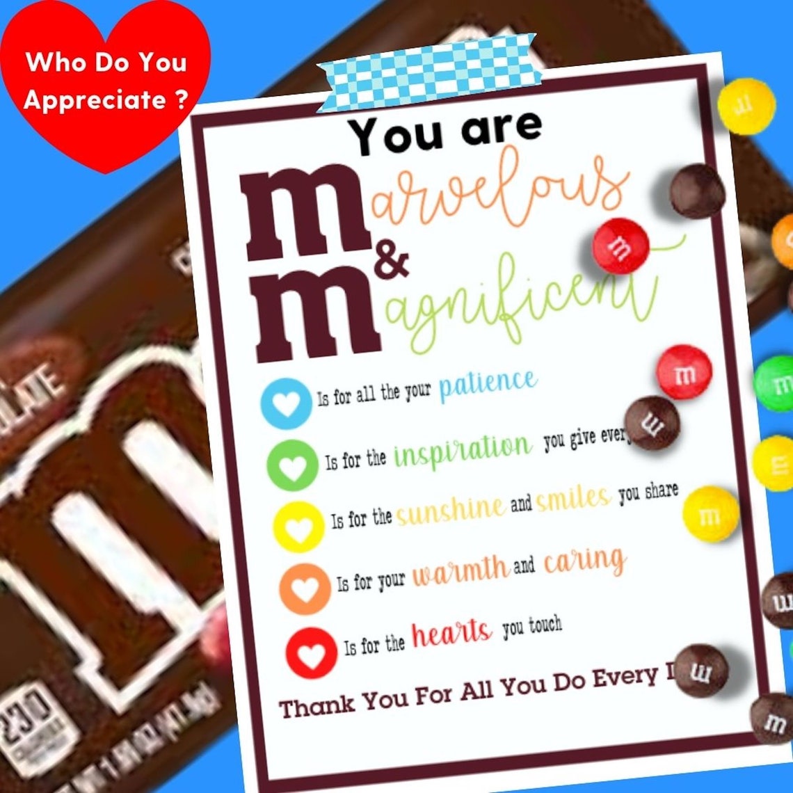 M&M Appreciation Gift Tags Employee Appreciation Tag Thank - Etsy
