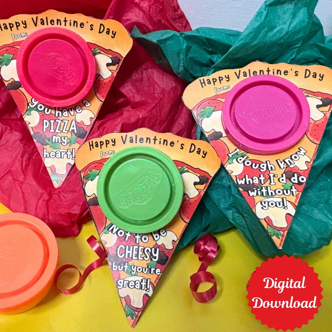 Pizza Play Dough Valentine Printable, Non-candy Valentine, Printable ...