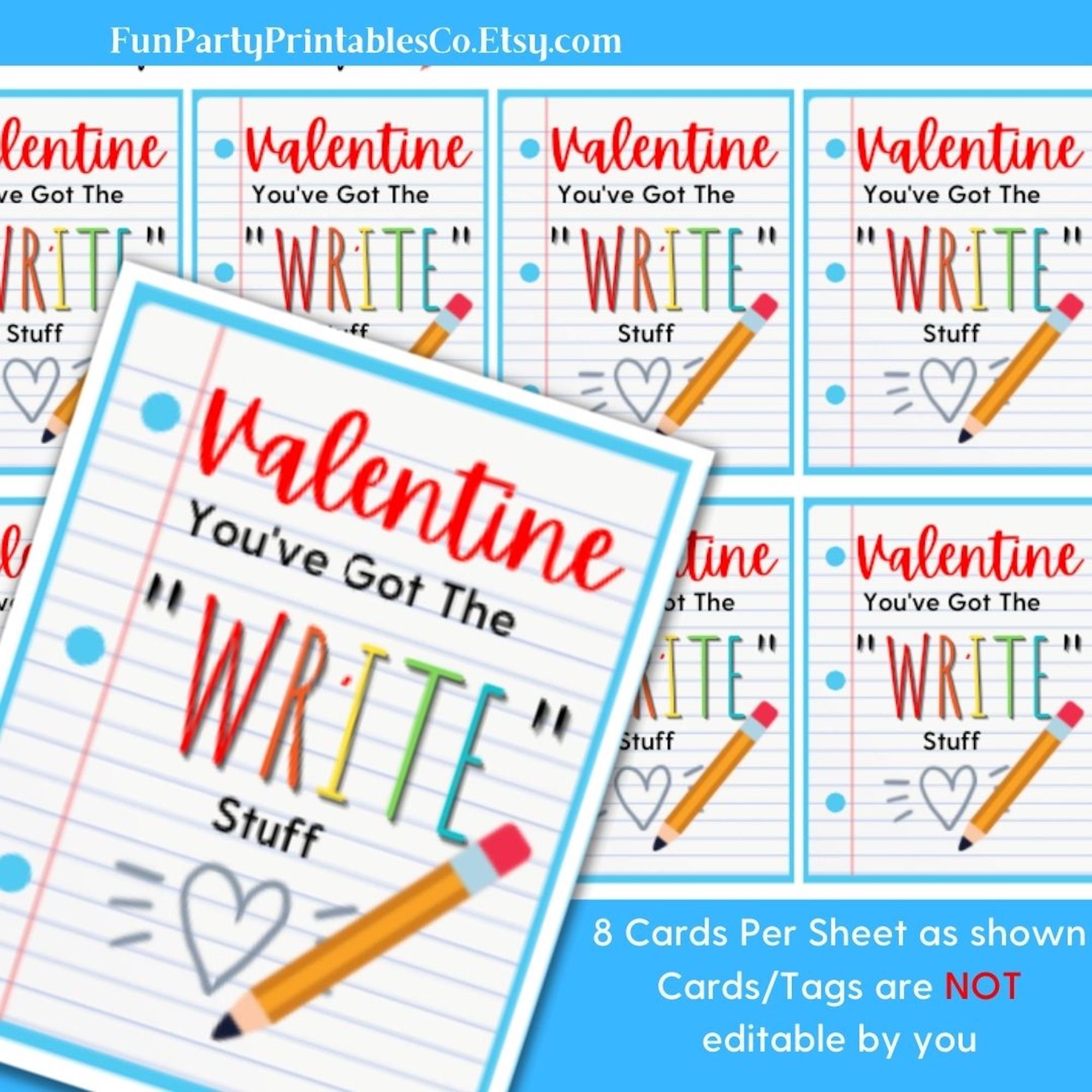 Write Stuff Valentine's Day Printable, Non Food Valentine, Class ...