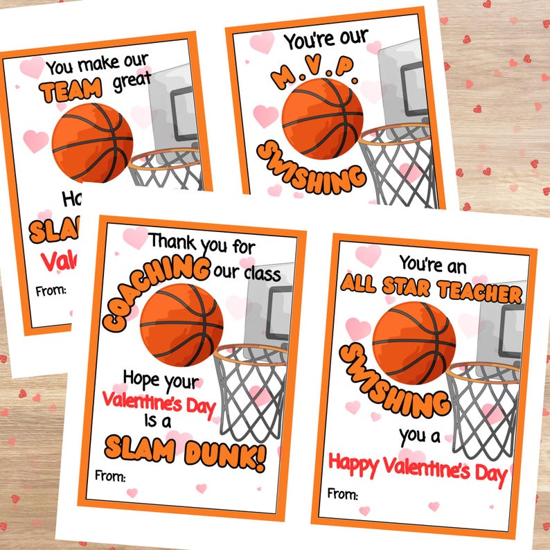 Printable Basketball Valentine Cards, Kids' Classroom Valentine's Day ...