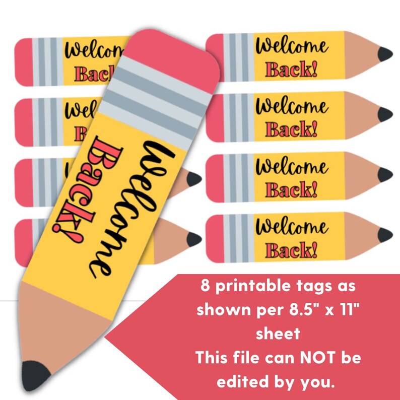 Welcome Back to School Printable Tags, Pencil Welcome Back Tag, New ...