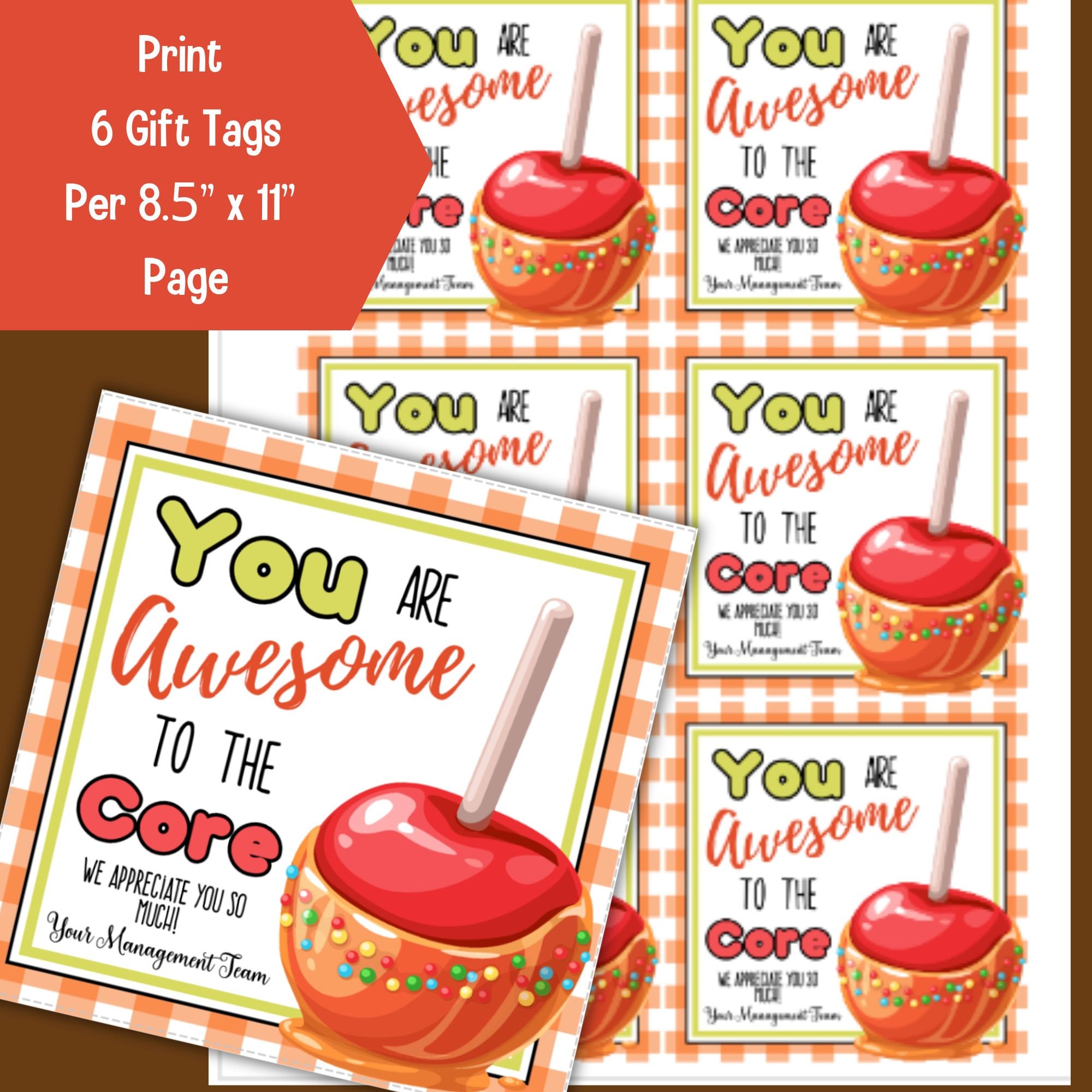 Carmel Apple Editable Gift Tags, Employee Appreciation Tags, You Are ...