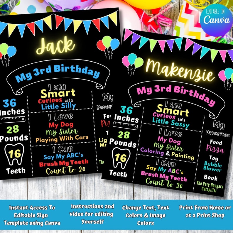 Editable Printable Birthday Sign FAST EASY DIY Neon Birthday Sign ...