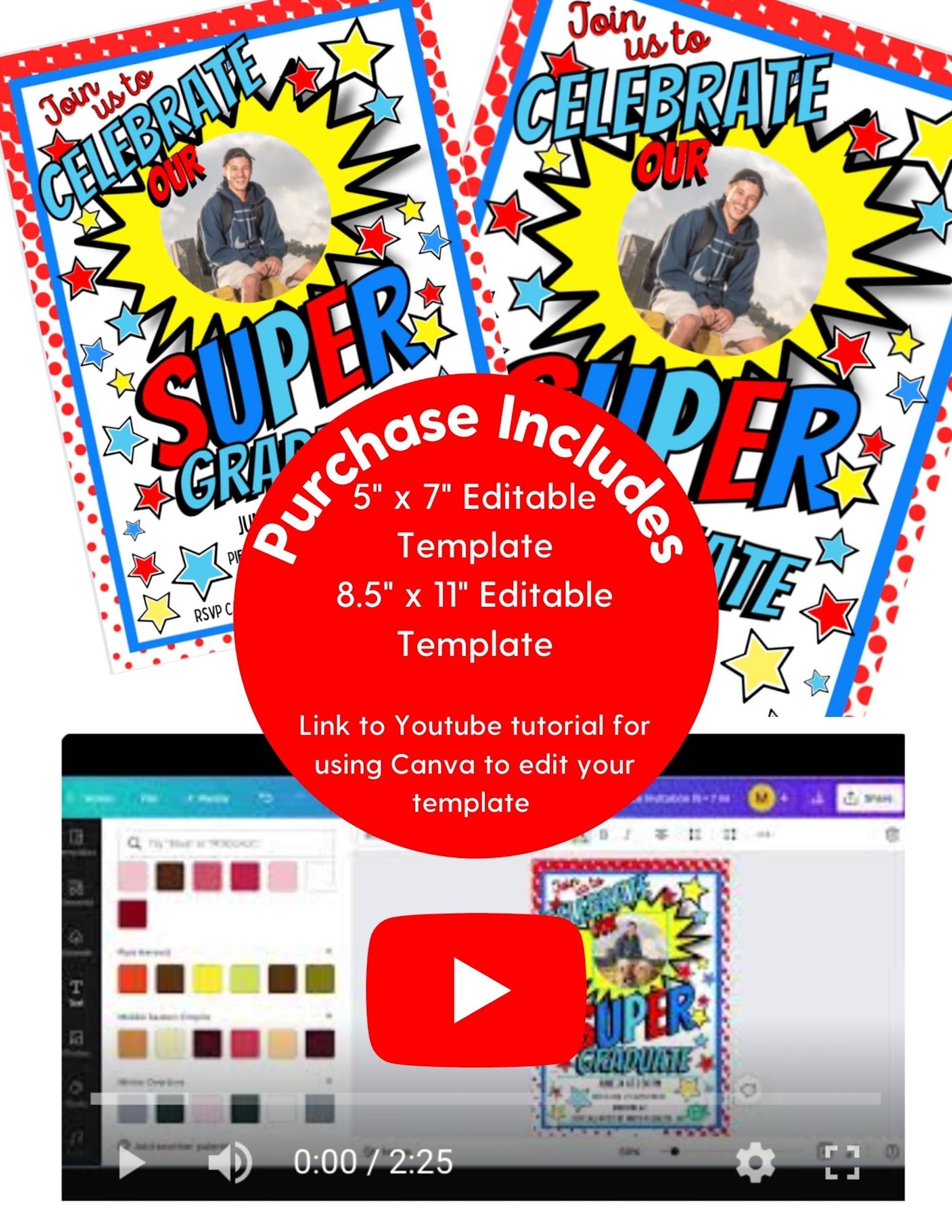 Superhero Graduation Invitation Template, Graduation Announcement ...