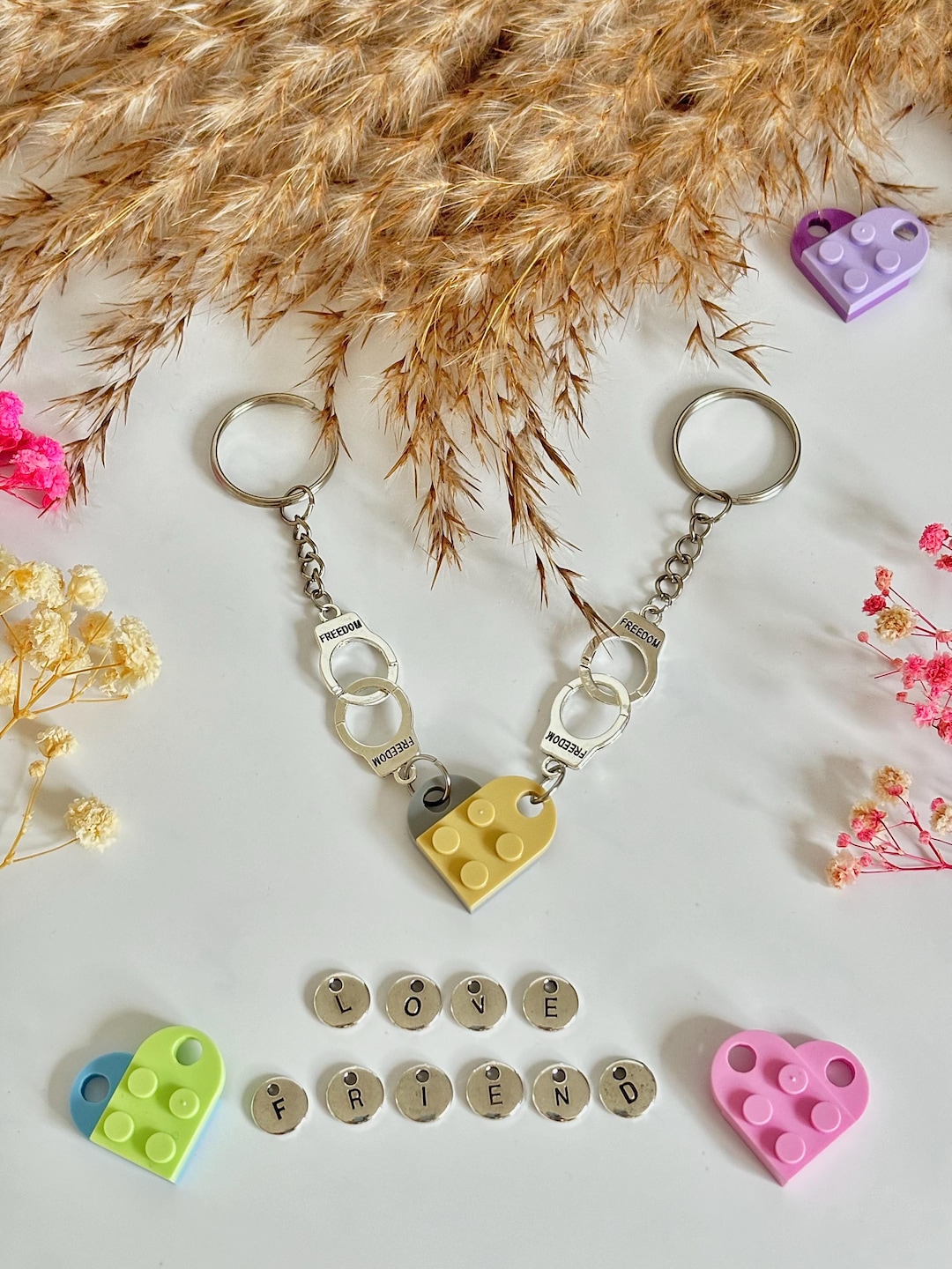Personalized Handcuffs Heart Keychain With Letter Charm, LOVER Keychain ...