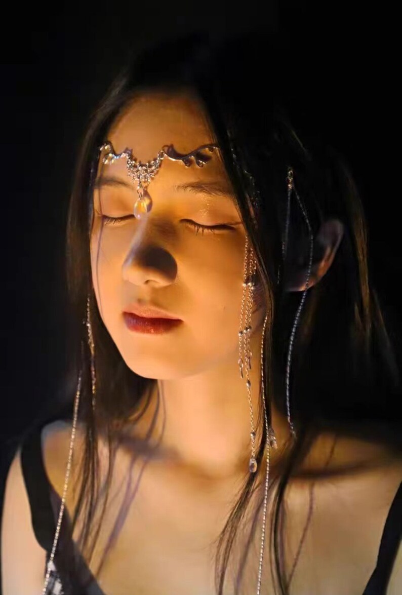 Elf Rhinestone Headpiece With Fringe Chains Ethnic Forehead - Etsy