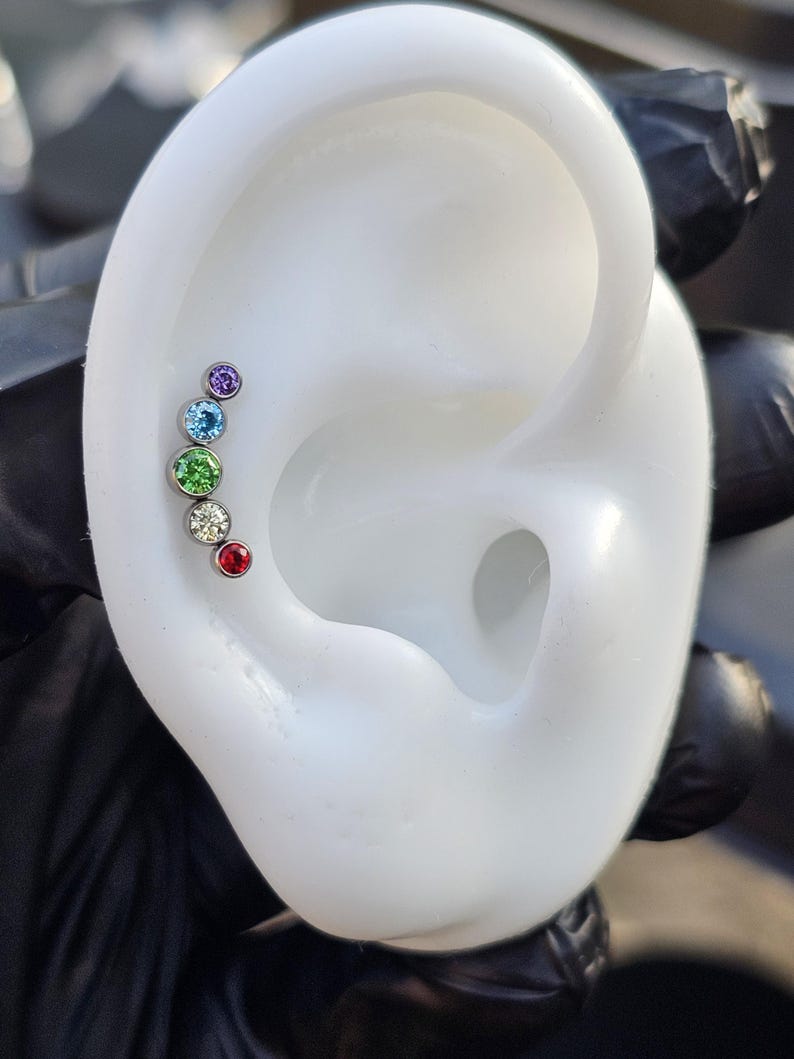Titanium Threadless Rainbow Crescent Clusters Climber Earrings Body ...
