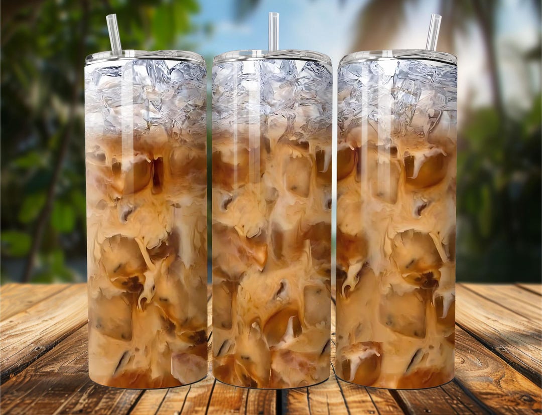 Iced Coffee Tumbler Wrap PNG: Realistic Cold Brew Sublimation Design ...