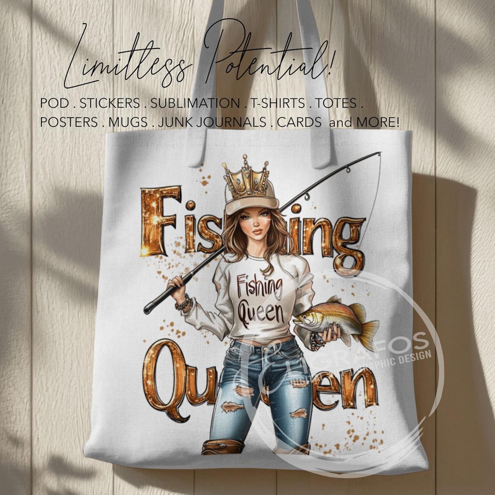 Fishing Queen Gold Crown PNG: Female Angler Shirt Design (digital ...