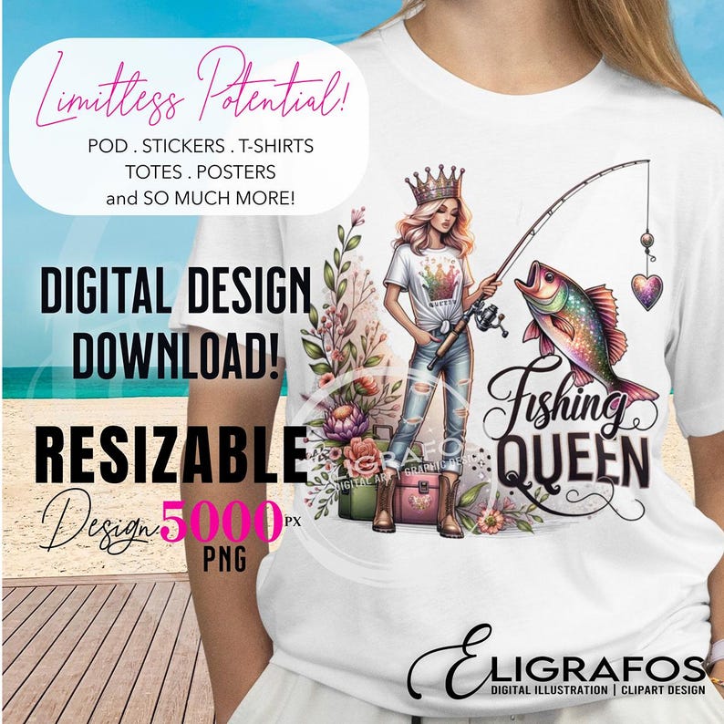 Pink Heart Fishing Queen PNG: Diva Angler Clipart (digital Download - Etsy