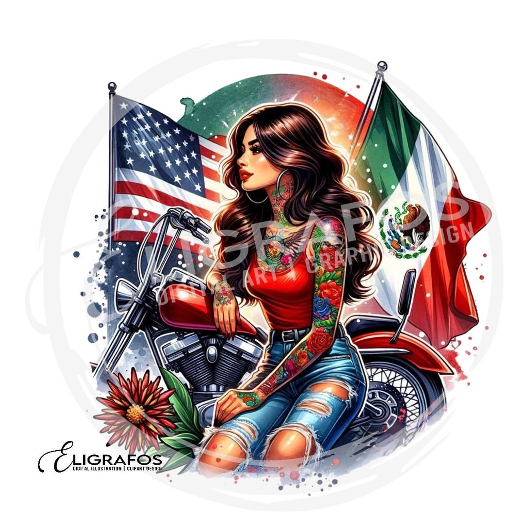 Latina Motorcycle Rider - Mexican-american Pride Digital Clipart (PNG ...