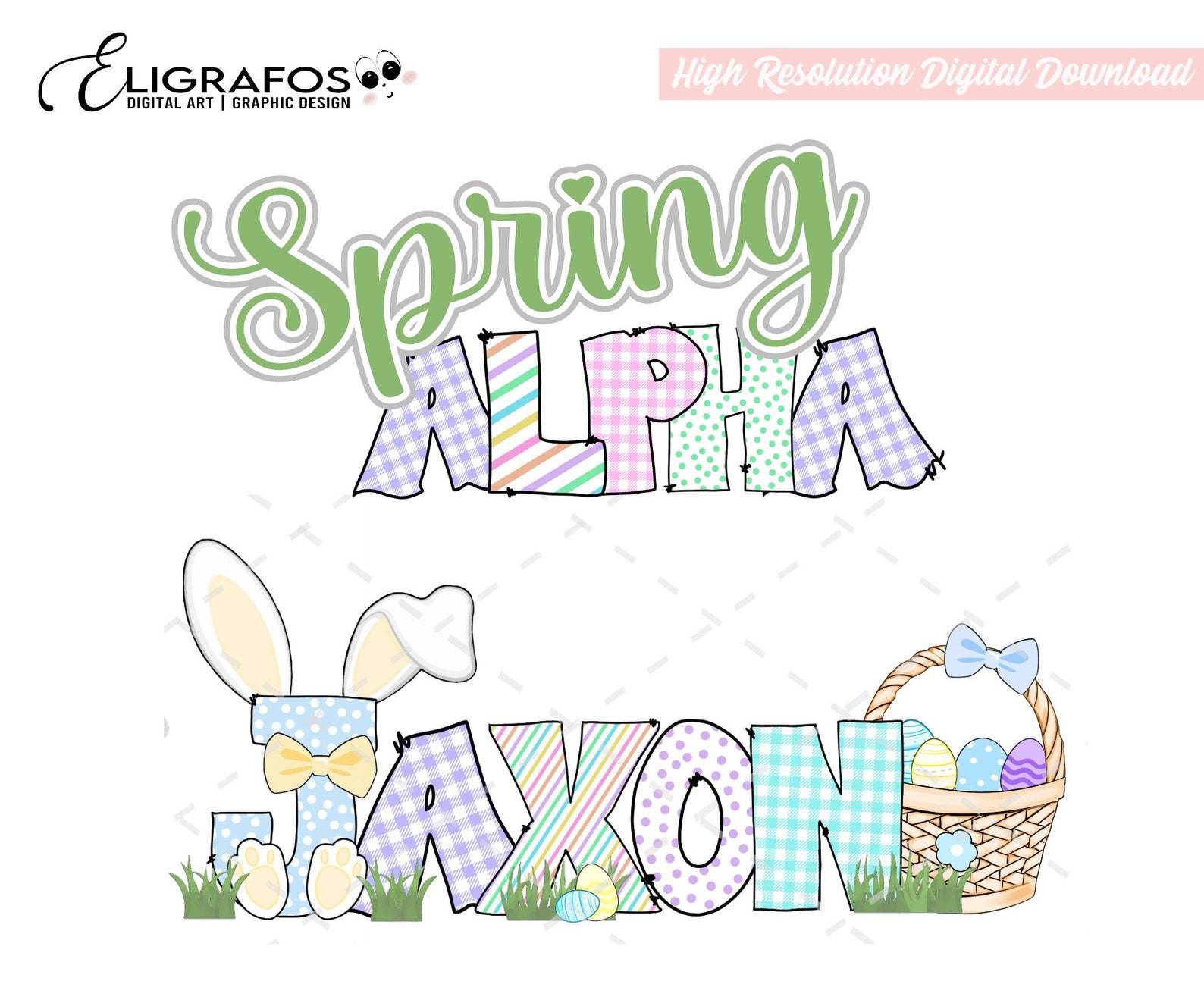 Easter Spring ABC Digital Alphabet PNG File Easter Bunny Cute Digital ...